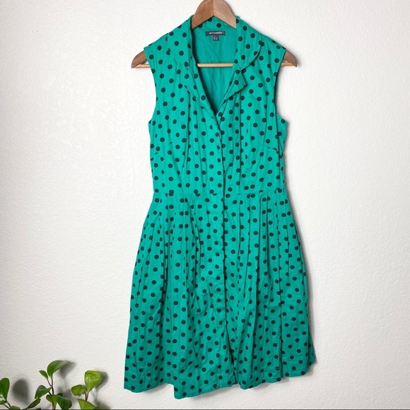 Modcloth | Dresses | Emily And Fin Modcloth Green Black Polka Dot Dress ...